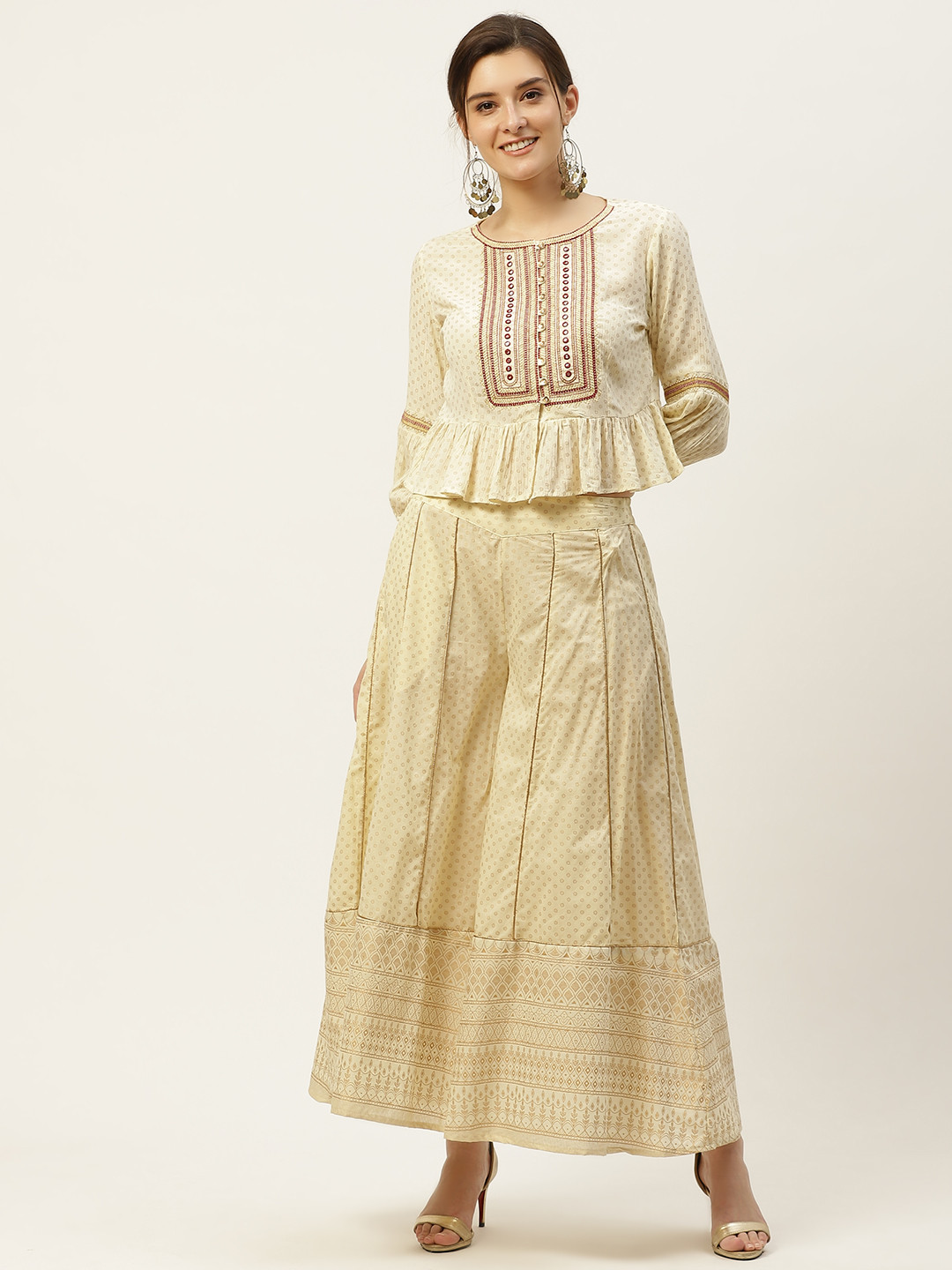 Buy Juniper Women Cream & Golden Mirror Work Top With Palazzos ...