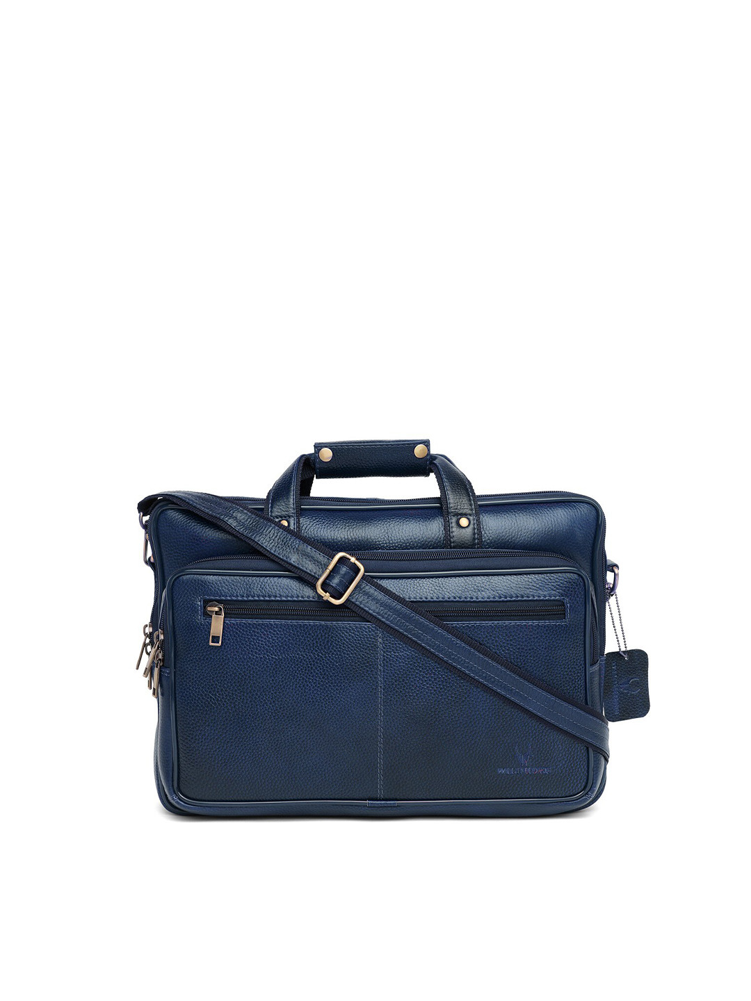 Buy WildHorn Men Navy Blue Textured 15 Inch Genuine Leather Laptop Bag ...