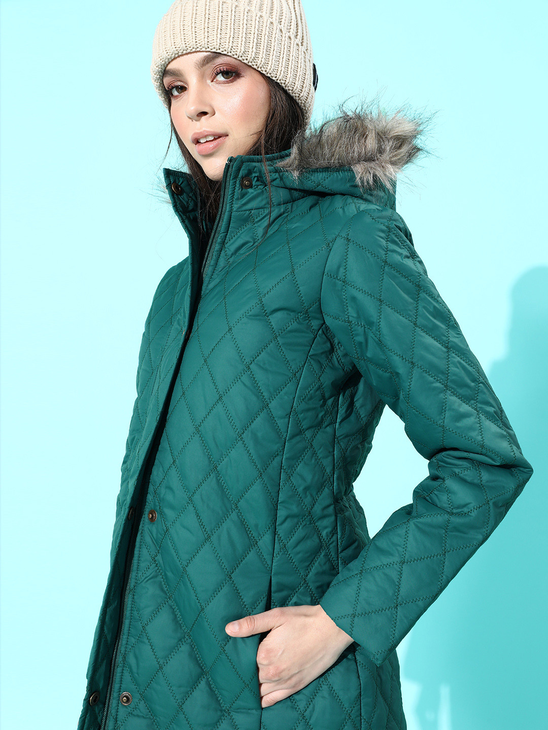 Buy DressBerry Women Tranquil Teal Solid Comfort Quilt Jacket - Jackets ...