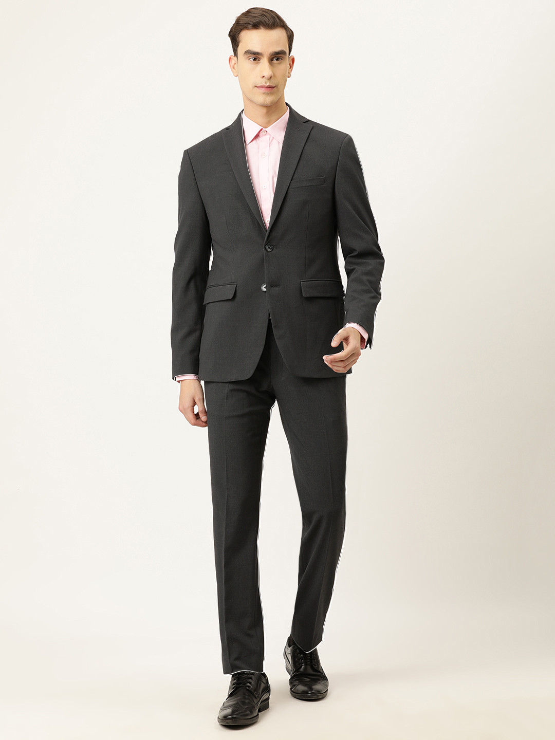 Buy Peter England Men Grey Solid Neo Slim Fit Single Breasted Formal ...