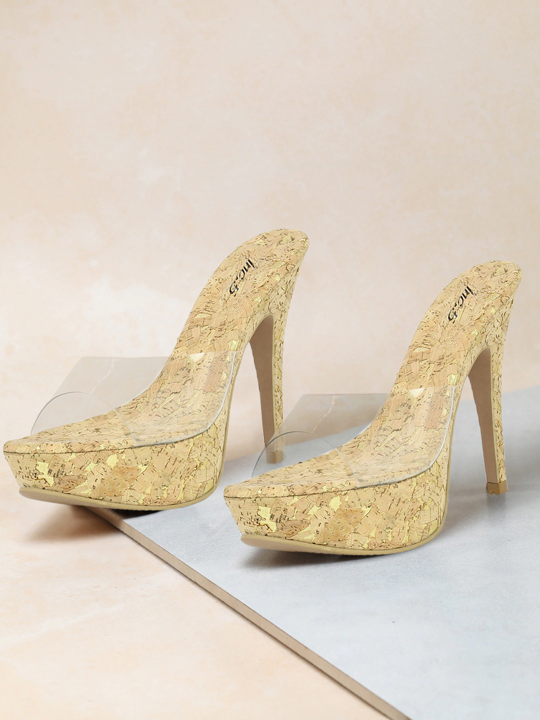 Buy Inc 5 Women Beige & Transparent Solid Peep Toe Stilettos - Heels ...