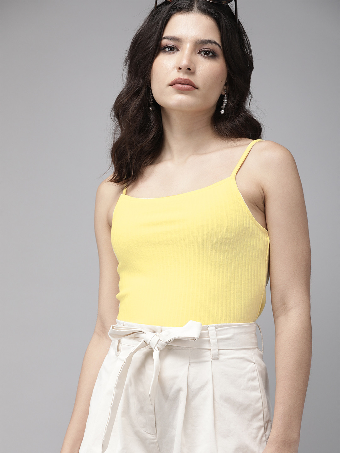 Buy ONLY Yellow Ribbed Spaghetti Top - Tops for Women 14082018 | Myntra