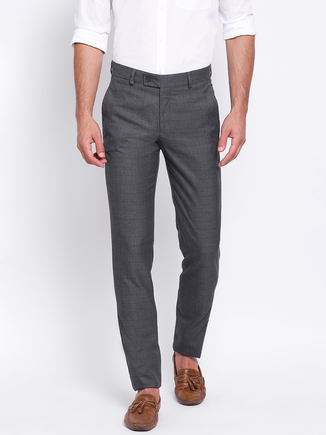 Buy Turtle Men Grey Slim Fit Solid Formal Trousers - Trousers for Men ...