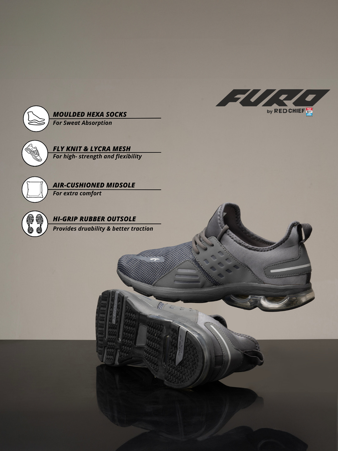 Buy FURO By Red Chief Men Grey Mesh Running Shoes - Sports Shoes for ...