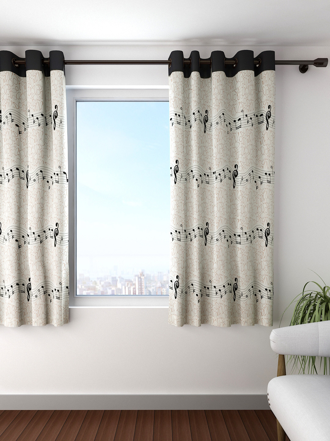 Buy Cortina Cream Coloured Single Printed Room Darkening Window Curtain ...