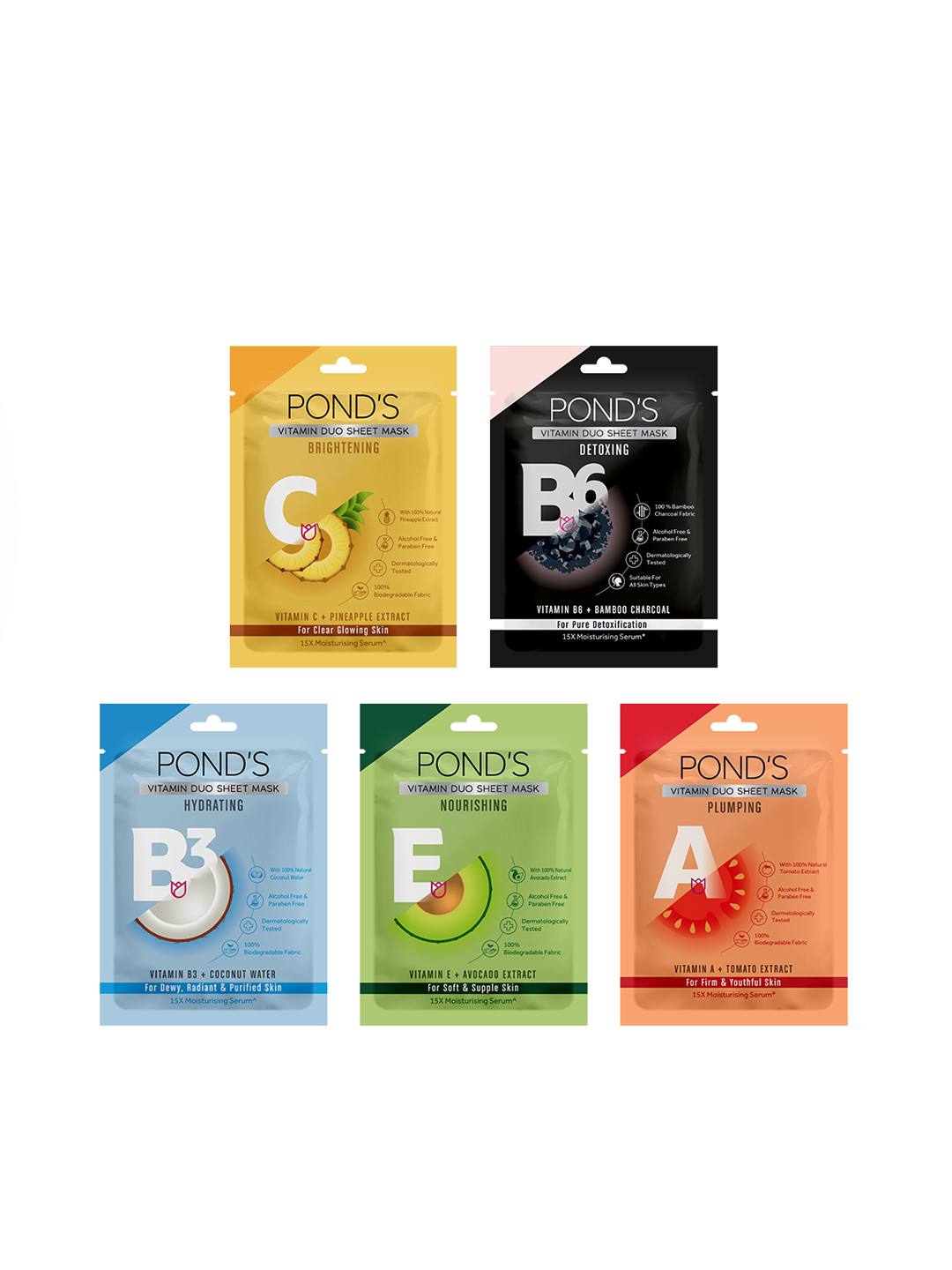 Buy Ponds Set Of 5 Vitamin Duo Sheet Masks With 100% Natural Extracts ...