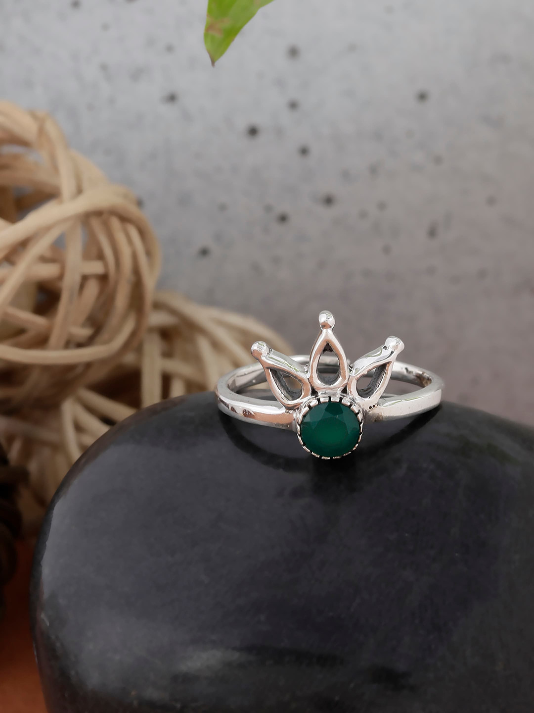 Buy GIVA 925 Sterling Silver Green Emerald Stone Studded Adjustable ...