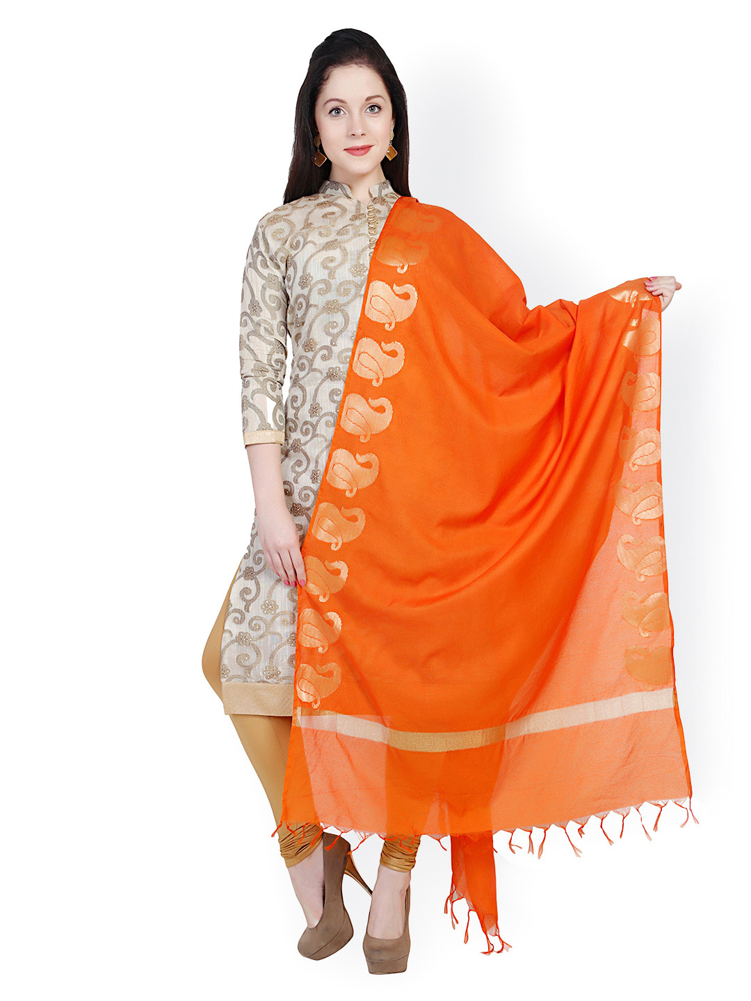 Buy Dupatta Bazaar Orange Banarasi Cotton Silk Dupatta - Dupatta for ...