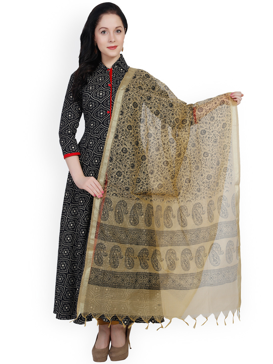 Buy Dupatta Bazaar Beige Block Print Cotton Silk Dupatta - Dupatta for ...