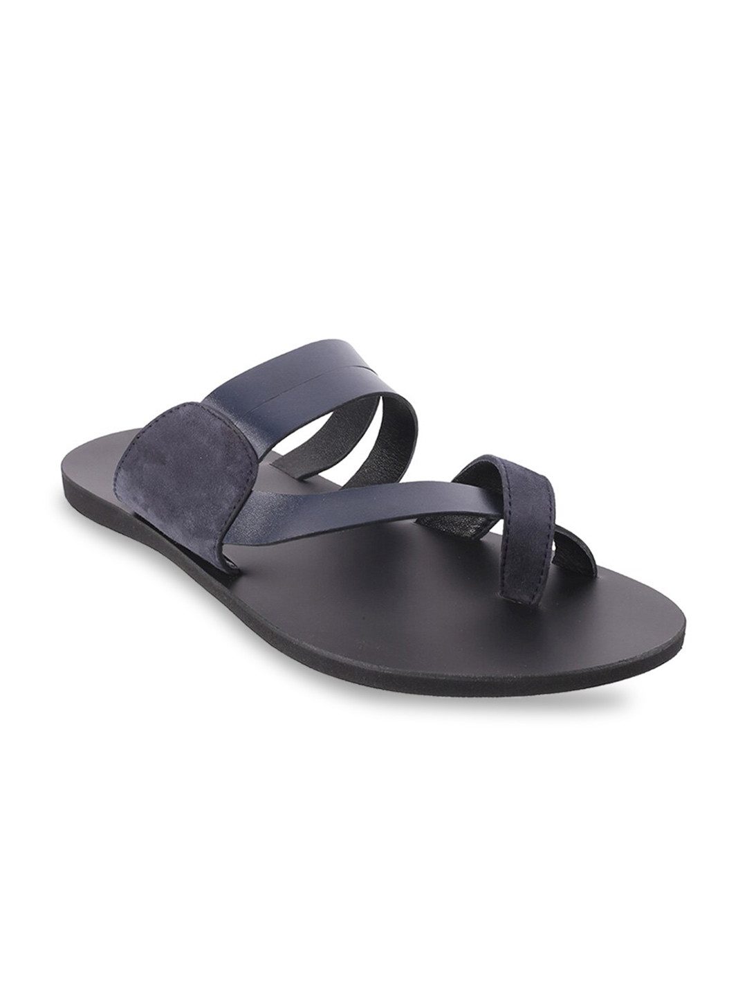 Buy Mochi Men Navy Blue Leather Comfort Sandals - Sandals for Men ...