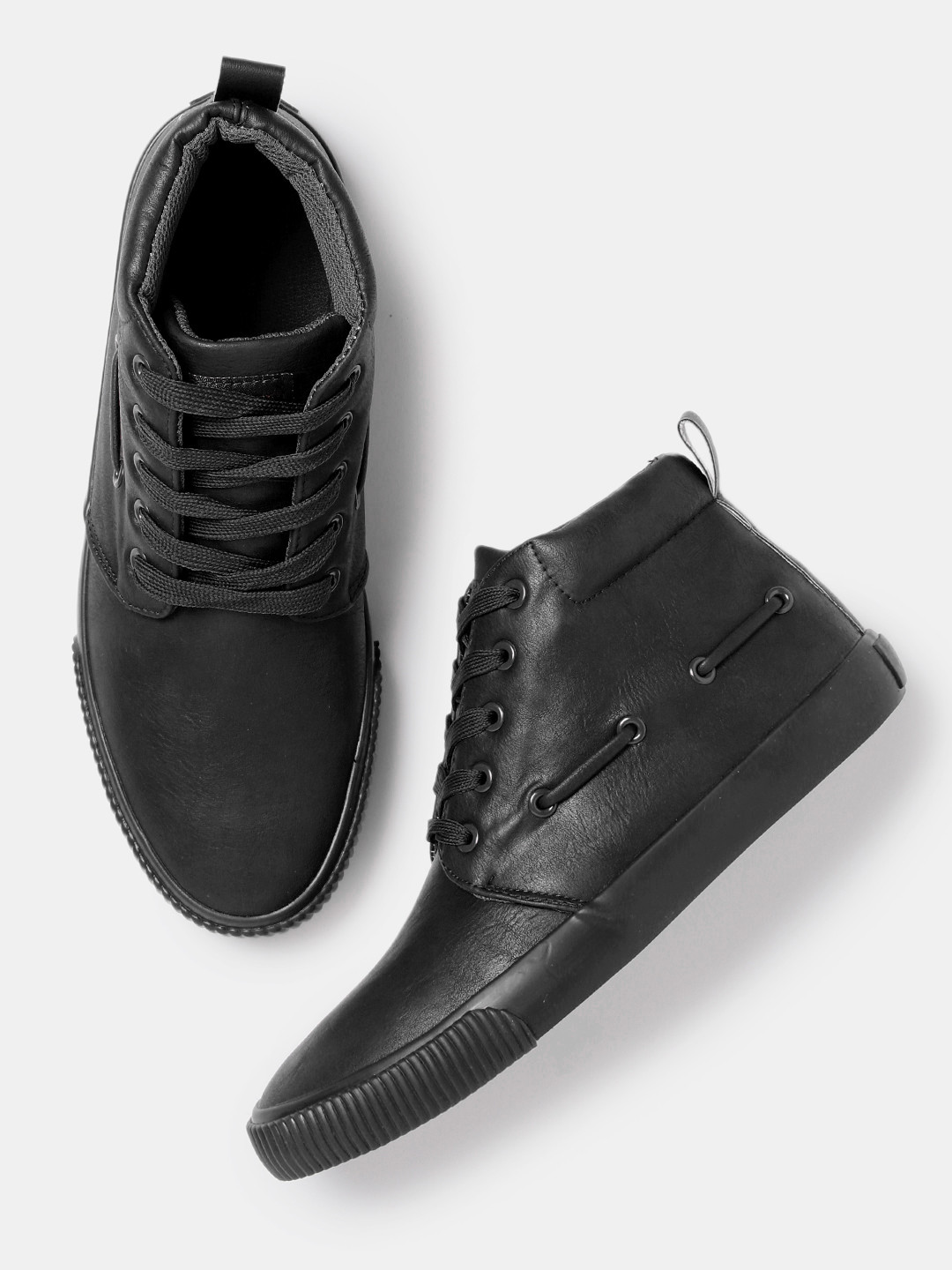 Buy Roadster Men Black Mid Top Sneakers - Casual Shoes for Men 1411788 ...