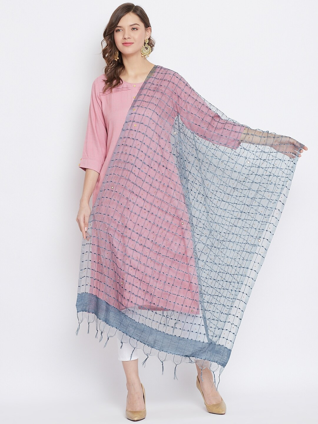 Buy Clora Creation Grey Checked Dupatta - Dupatta for Women 14121424 ...