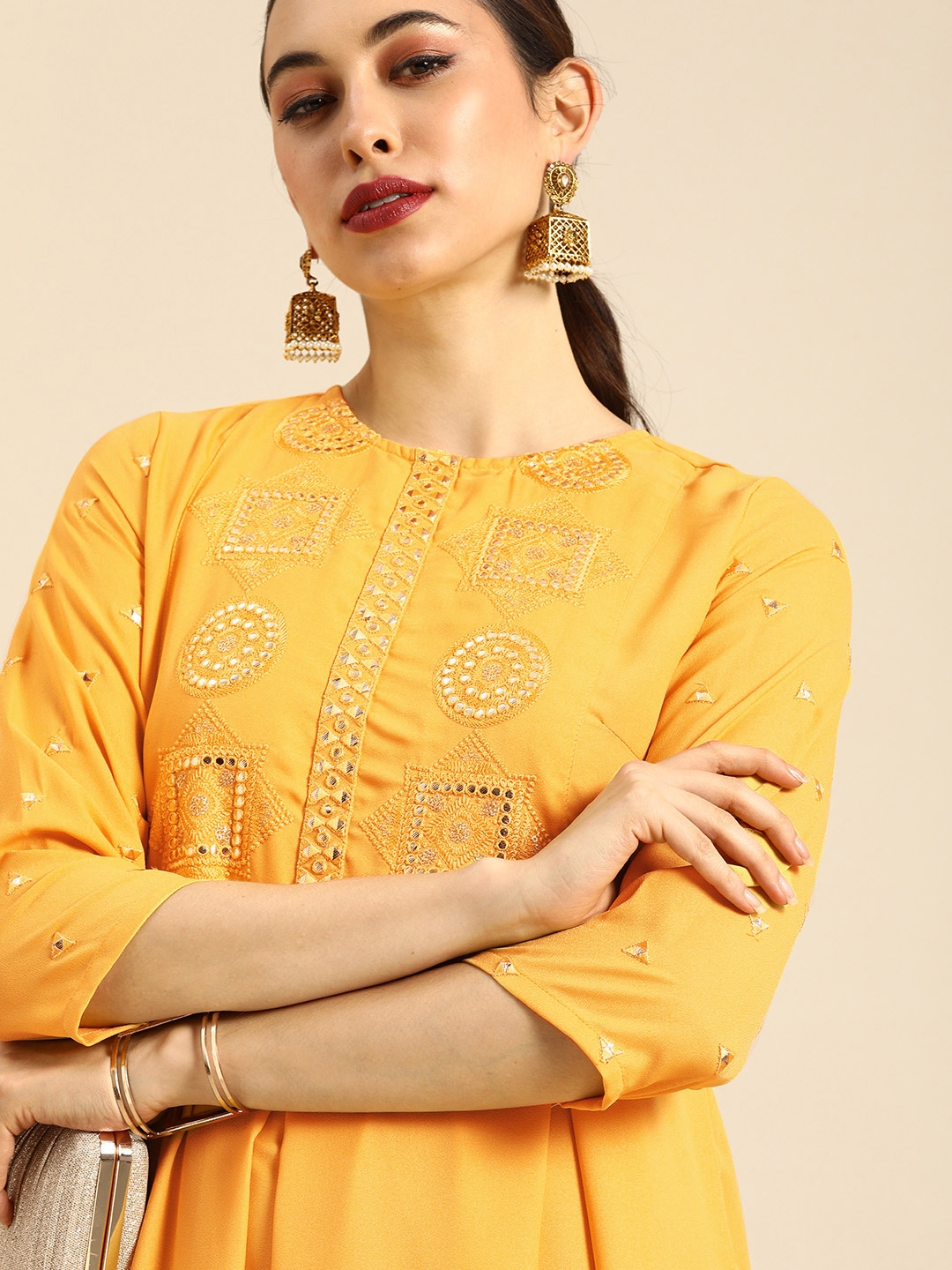 Buy Anouk Yellow Ethnic Motifs Gotta Patti Embroidered Ethnic A Line