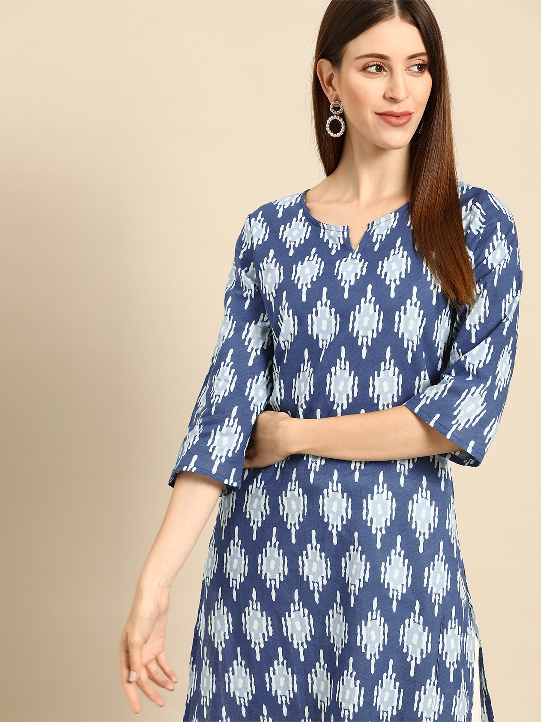 Buy Anouk Women Blue And White Ethnic Motifs Printed Cotton Indigo Kurta
