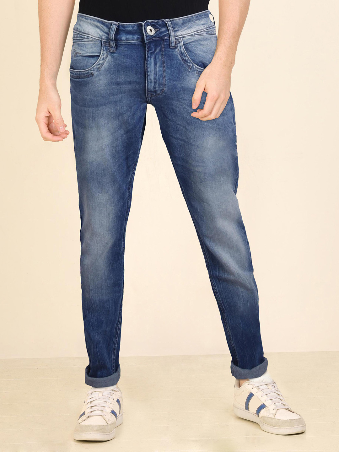 Buy Flying Machine Men Blue Micheal Slim Tapered Fit Heavy Fade ...