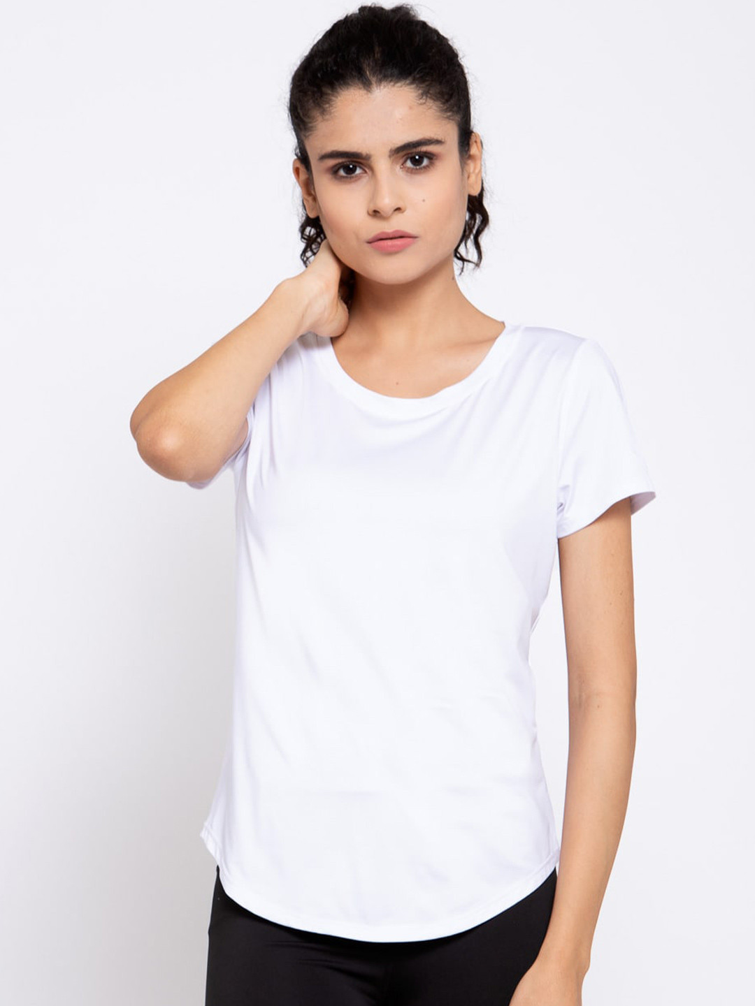 Buy Iki Chic Women White Solid Round Neck T Shirt - Tshirts for Women ...