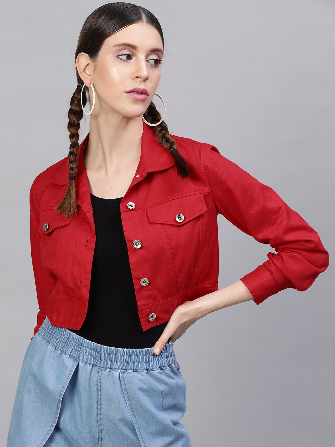 Buy STREET 9 Women Red Solid Lightweight Open Front Jacket - Jackets ...