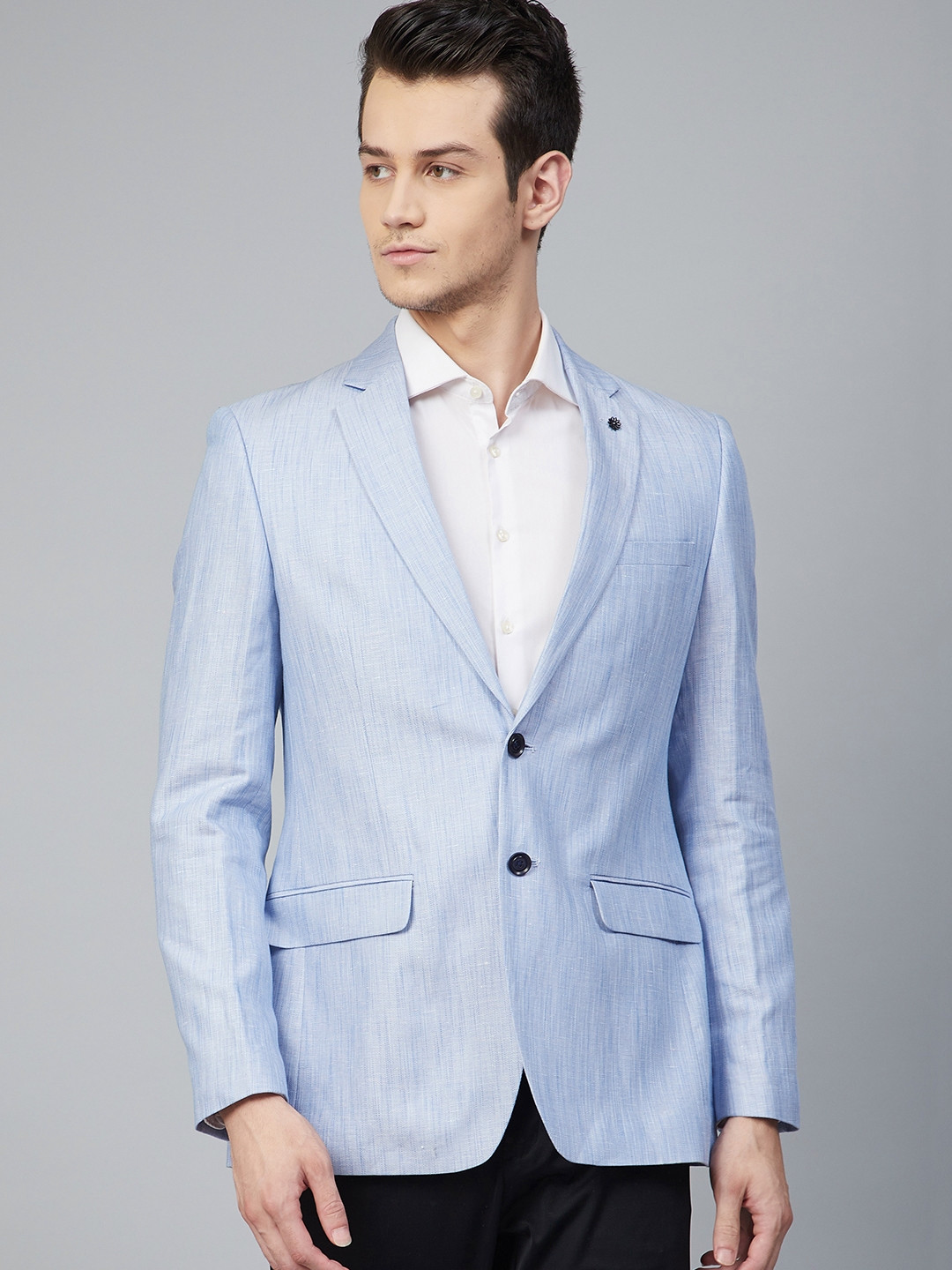 Buy Raymond Men Blue Self Design Regular Fit Single Breasted Formal ...