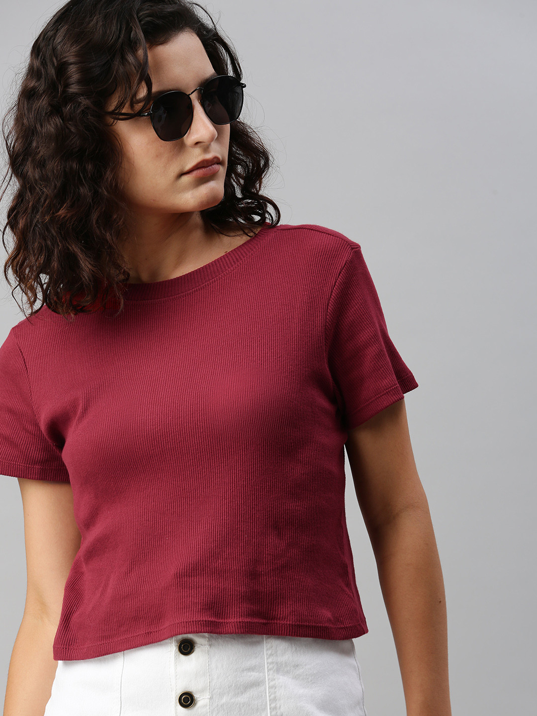 Buy HERE&NOW Maroon Regular Crop Top - Tops for Women 14140710 | Myntra