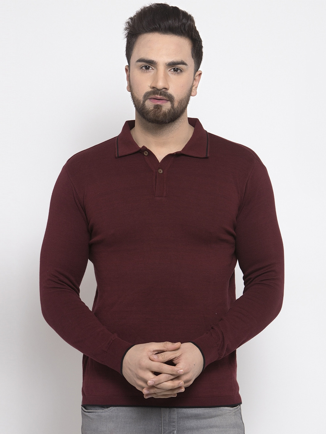 Buy Kalt Men Maroon Solid Polo Collar T Shirt - Tshirts for Men ...