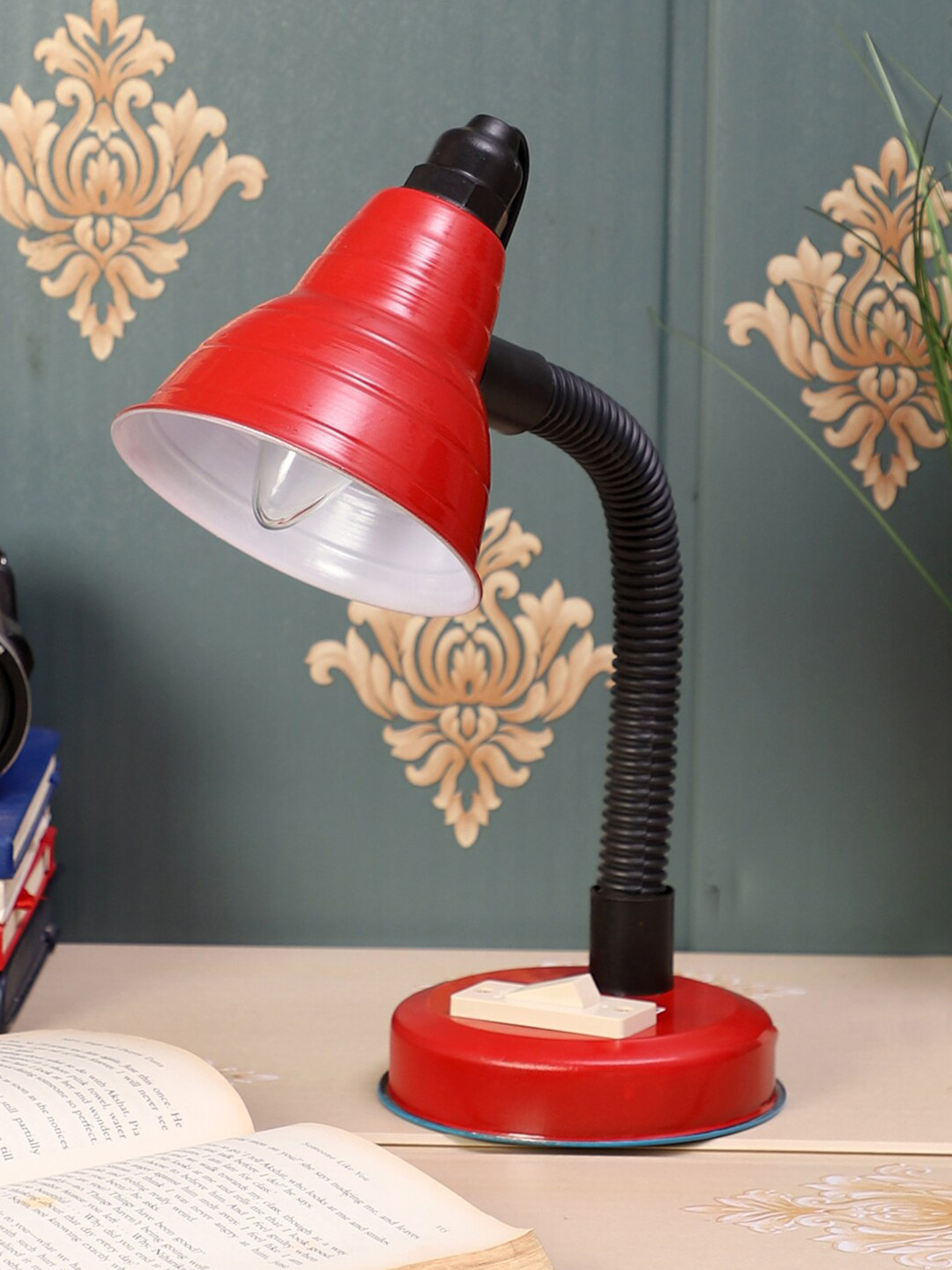 Buy MFD HOME FURNISHING Red & Black Solid Traditional Table Lamp ...