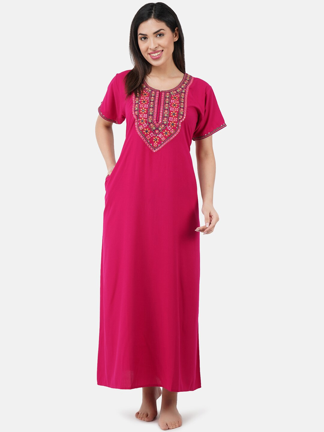 Buy KOI SLEEPWEAR Pink Embroidered Nightdress - Nightdress for Women ...