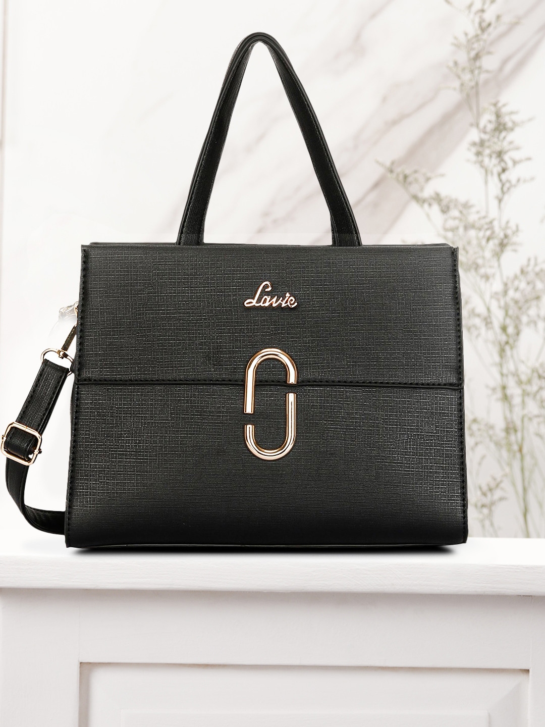 Buy Lavie Gehry Black Solid Structured Shoulder Bag - Handbags for ...