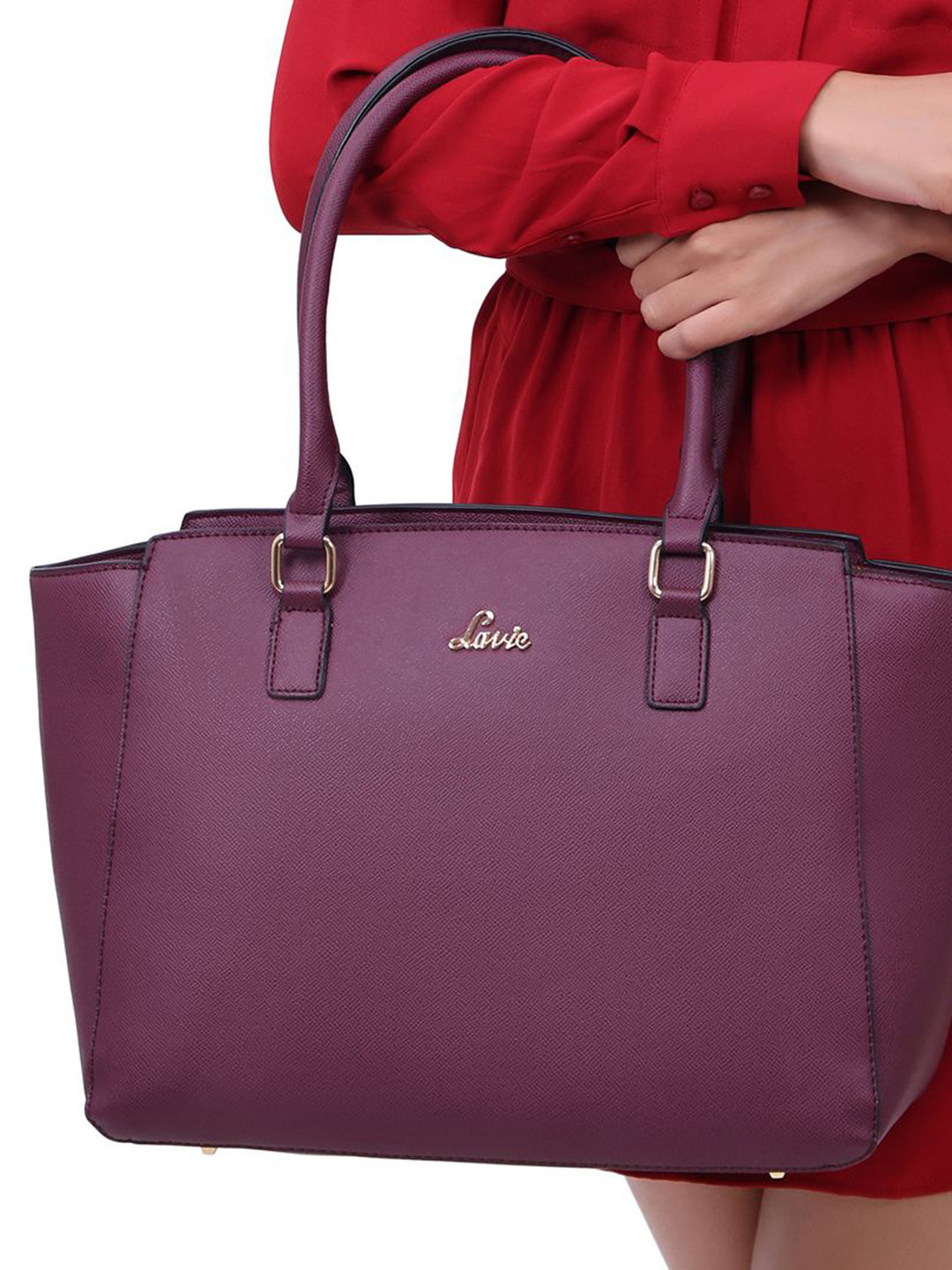 Buy Lavie Kaley Women Burgundy Textured Large Tote Bag - Handbags for ...