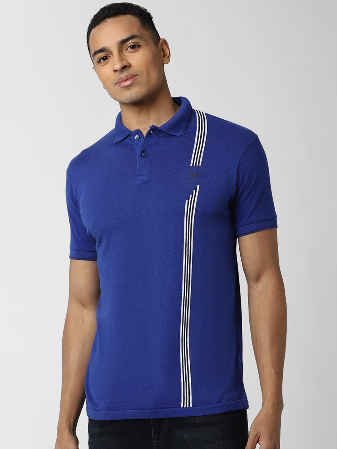 Buy Peter England Casuals Men Blue Striped Polo Collar T Shirt ...