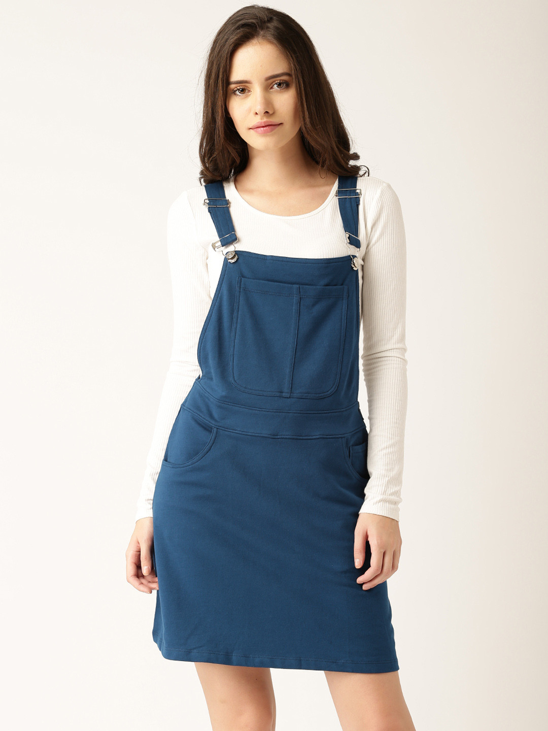 Buy DressBerry Women Blue Solid Dungaree Dress - Dresses for Women ...