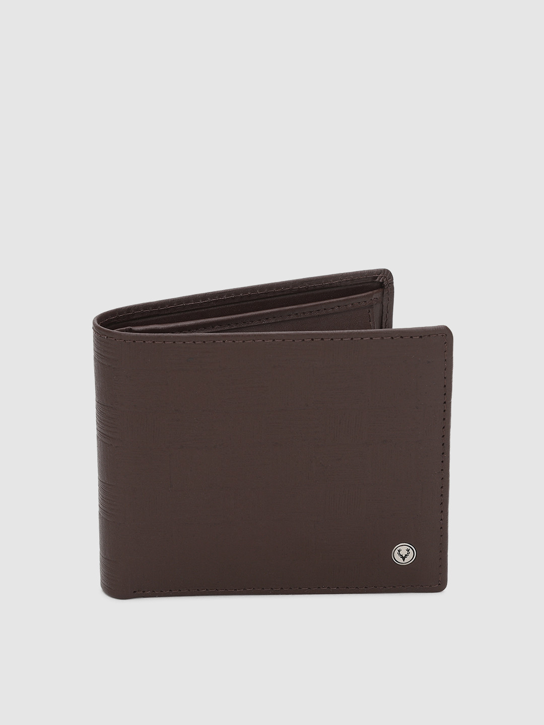 Buy Allen Solly Men Coffee Brown Self Checked Two Fold Leather Wallet ...