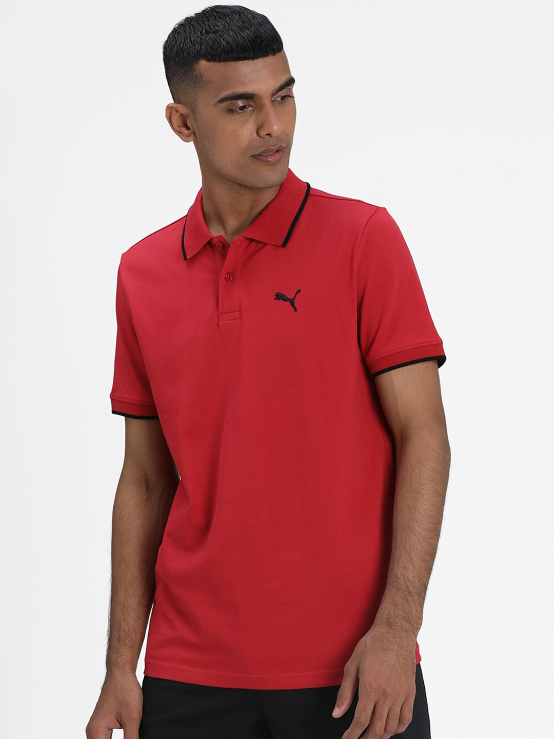 Buy Puma Men Red Solid Tipping Heather Slim Fit Polo Collar T Shirt ...