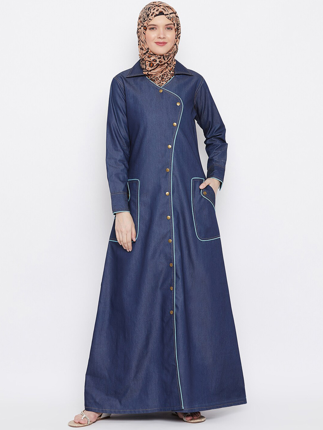 Buy MOMIN LIBAS Women Navy Blue Solid Abaya Burqas - Burqas for Women ...