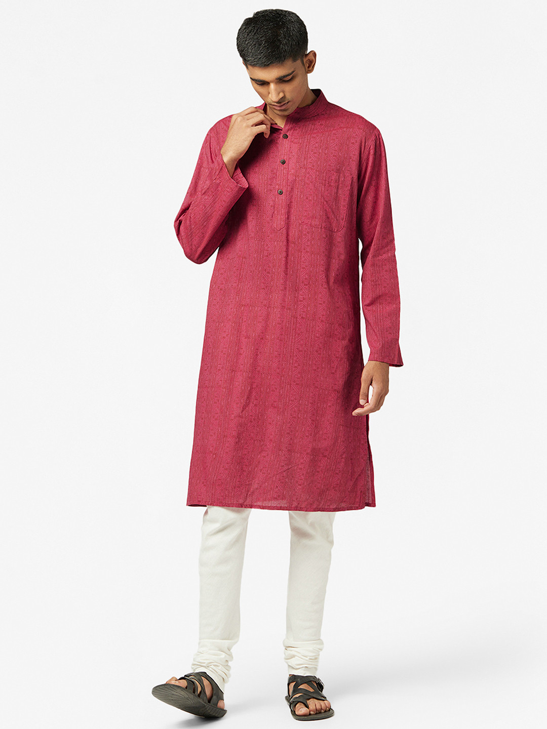 Buy Fabindia Men Pink Printed Pure Cotton Kurta - Kurtas for Men ...