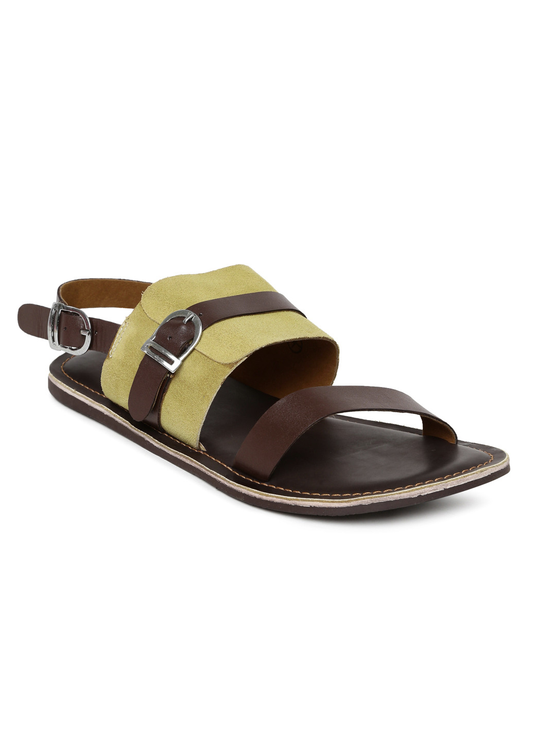 Buy Tortoise Men Brown & Mustard Yellow Leather Sandals - Sandals for ...
