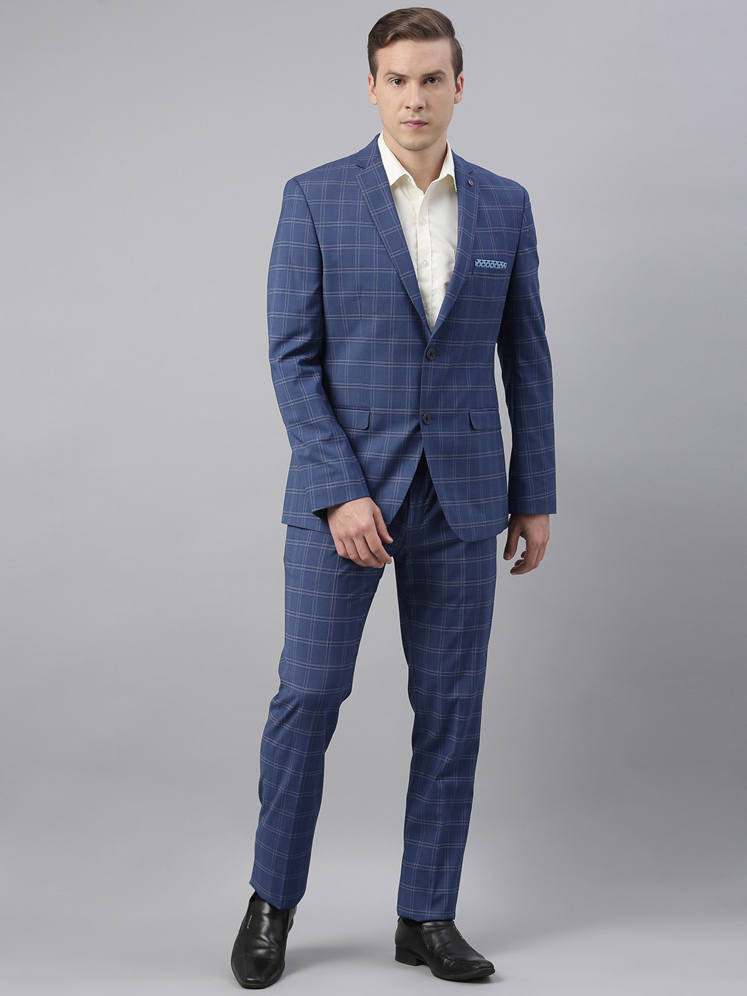 Buy Theme Men Blue Checked Slim Fit Single Breasted Formal Suit - Suits ...