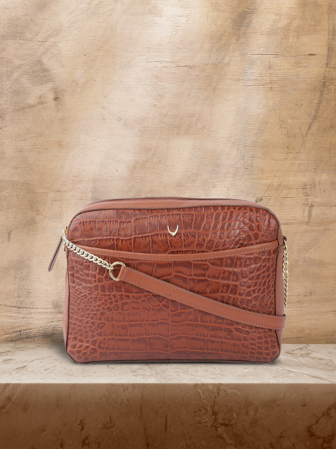 Buy Hidesign Tan Brown Croc Textured Leather Handcrafted Structured ...