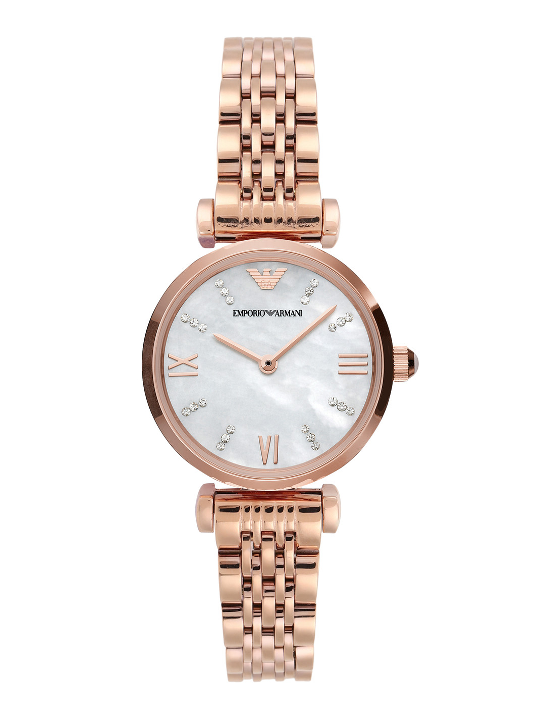 Buy Emporio Armani Gianni T Bar Women White Dial & Rose Gold Plated ...