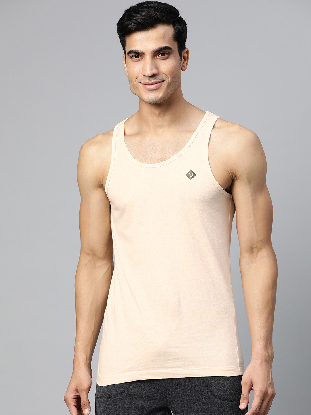Buy Almo Wear Men Off White Solid Pure Cotton Innerwear Vest ...
