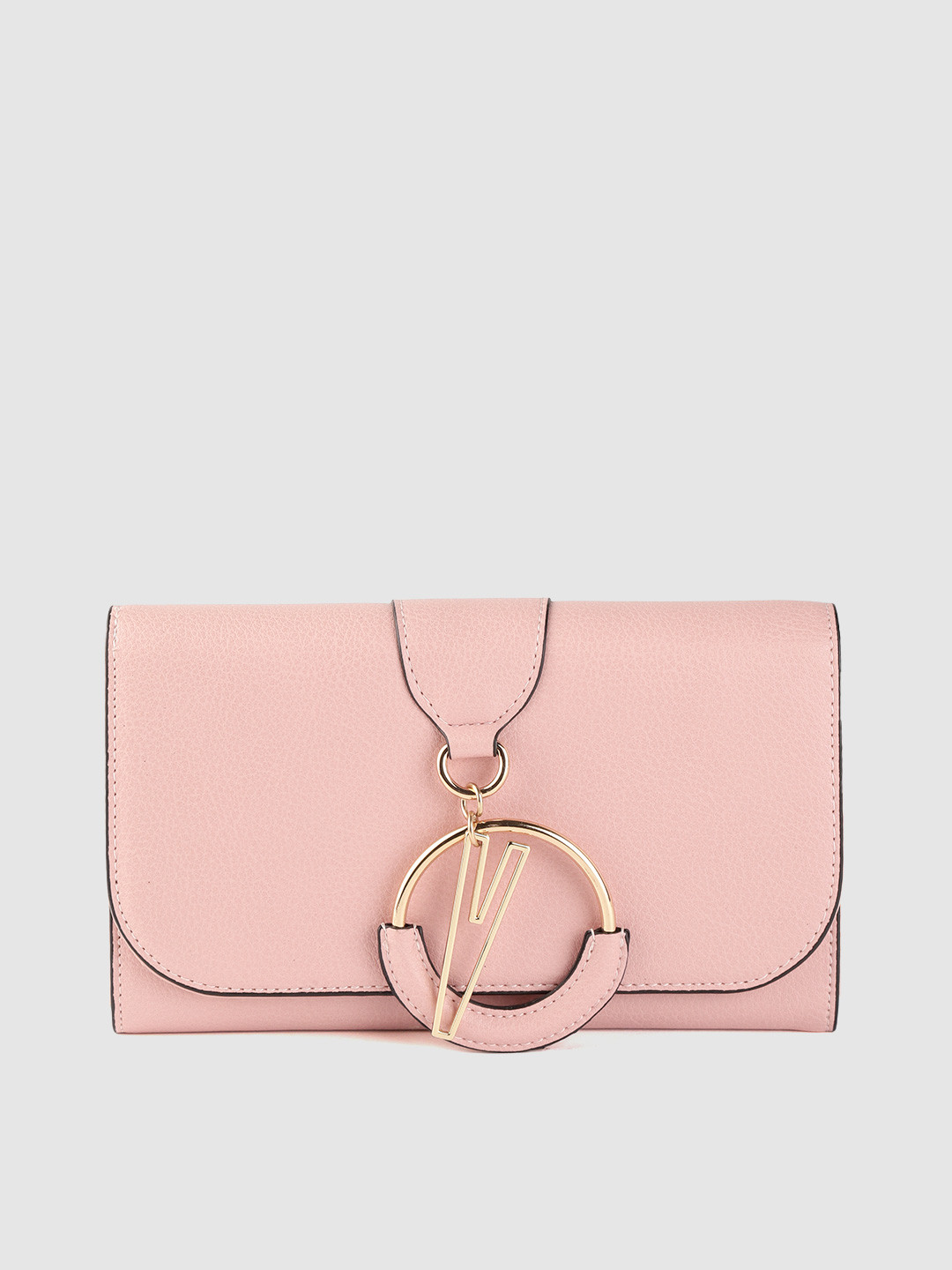 Buy AND Women Peach Coloured Solid Two Fold Wallet With Metallic Detail ...