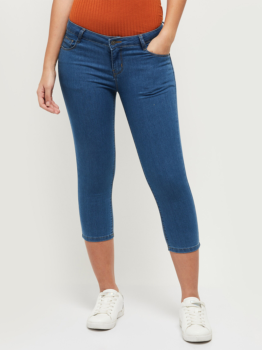 Buy Max Women Blue Solid Skinny Fit Capris - Capris for Women 14196222 ...