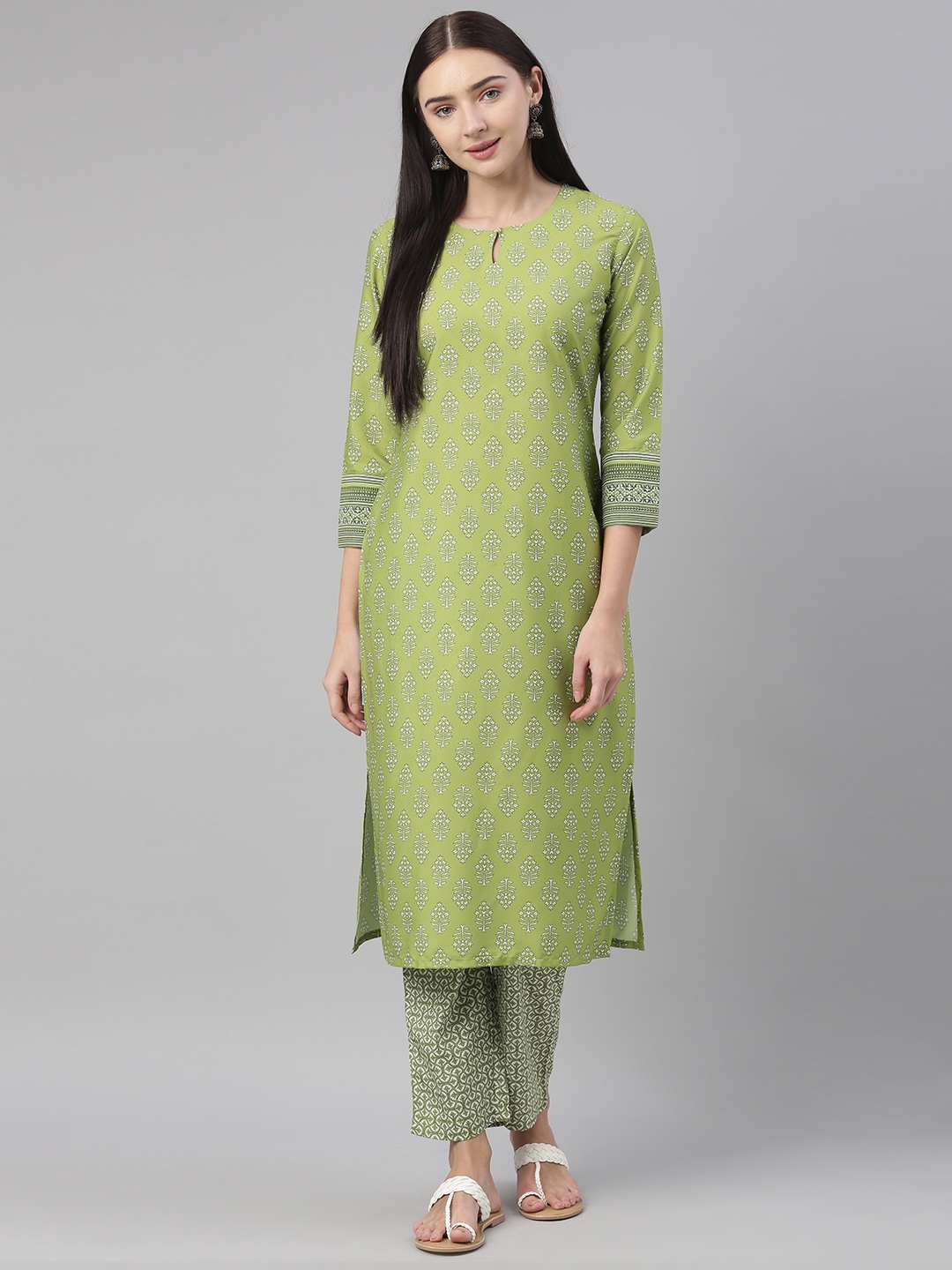 Buy Ahika Women Green Ethnic Motifs Printed Kurta With Trousers Kurta