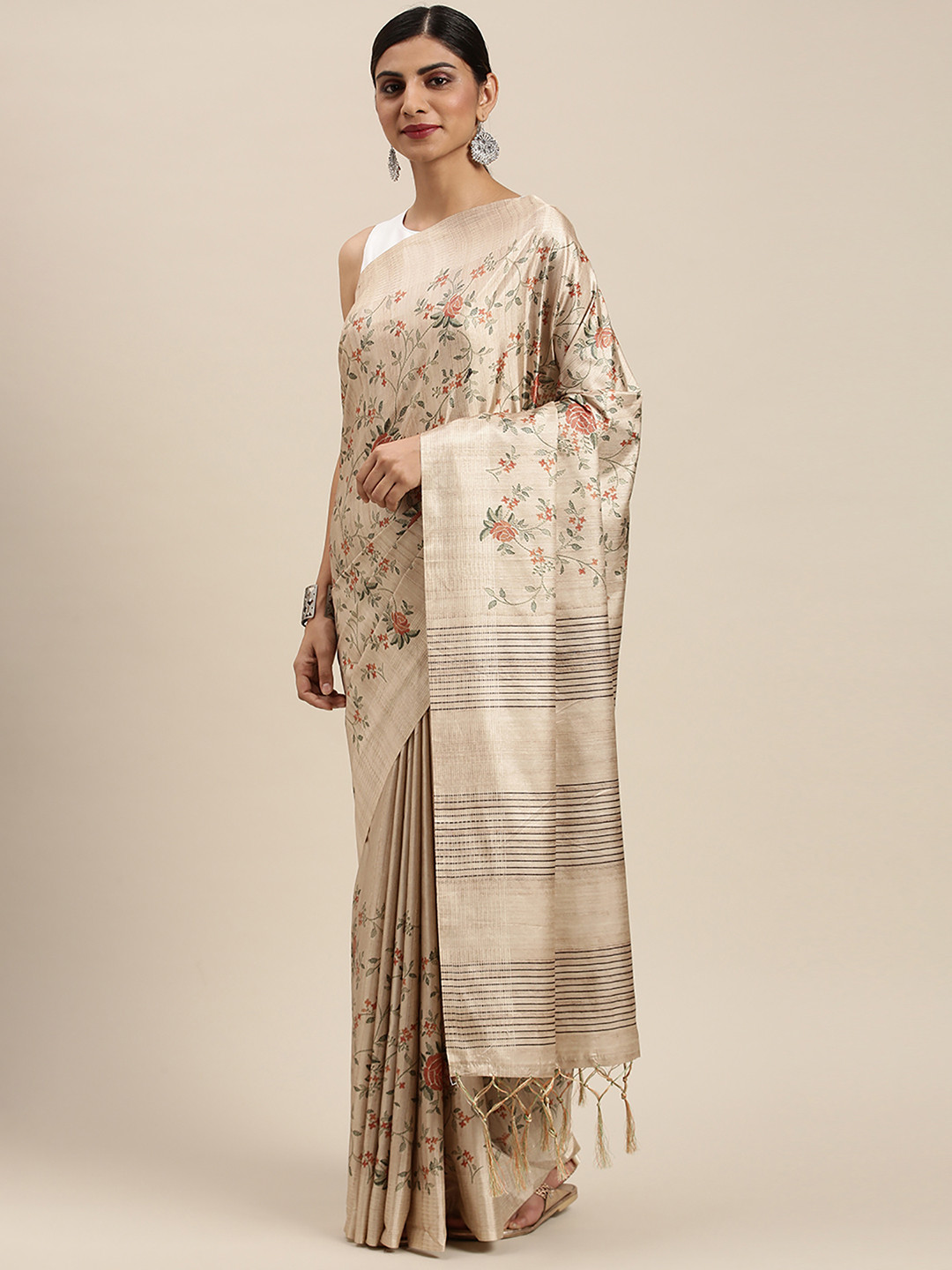 Buy Soch Silk Blend Silk Beige Saree - Sarees for Women 14211748 | Myntra