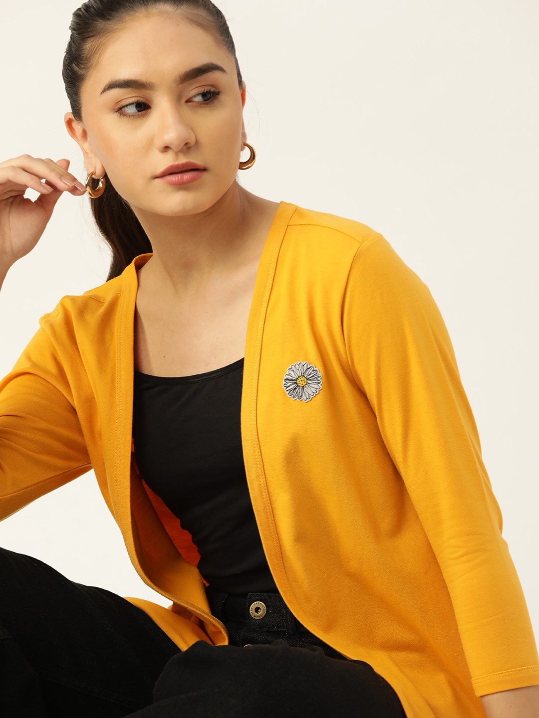 Buy DressBerry Women Mustard Yellow Shrug With Applique Detail - Shrug ...