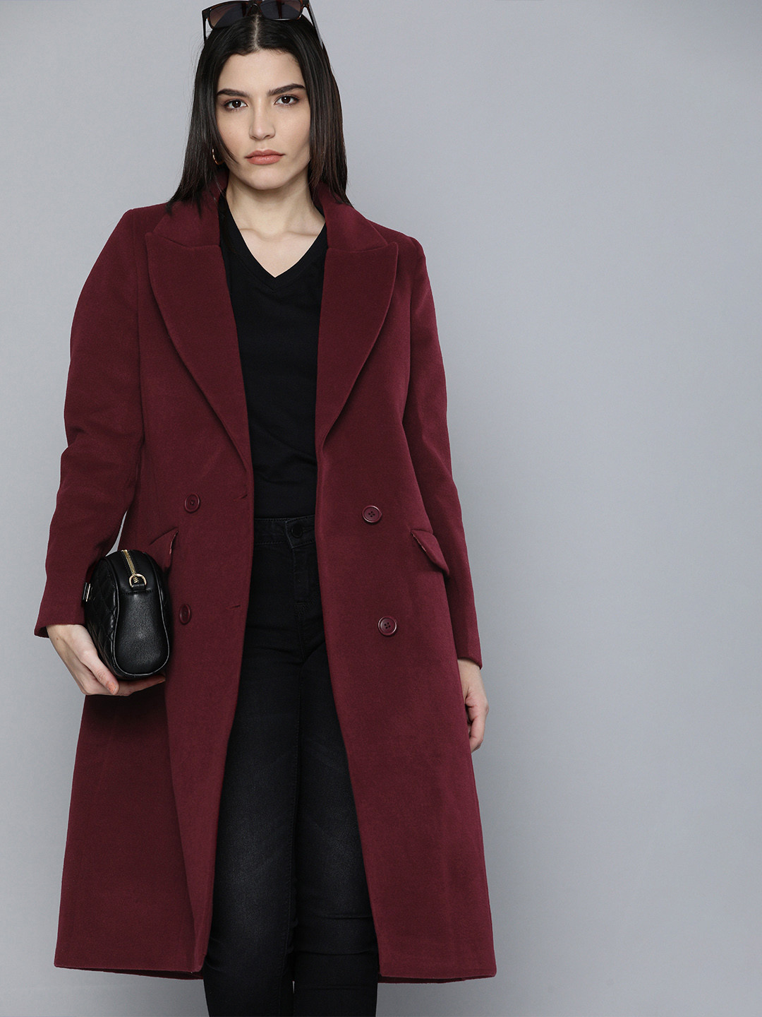 Buy Chemistry Women Maroon Solid Longline Overcoat - Coats for Women ...