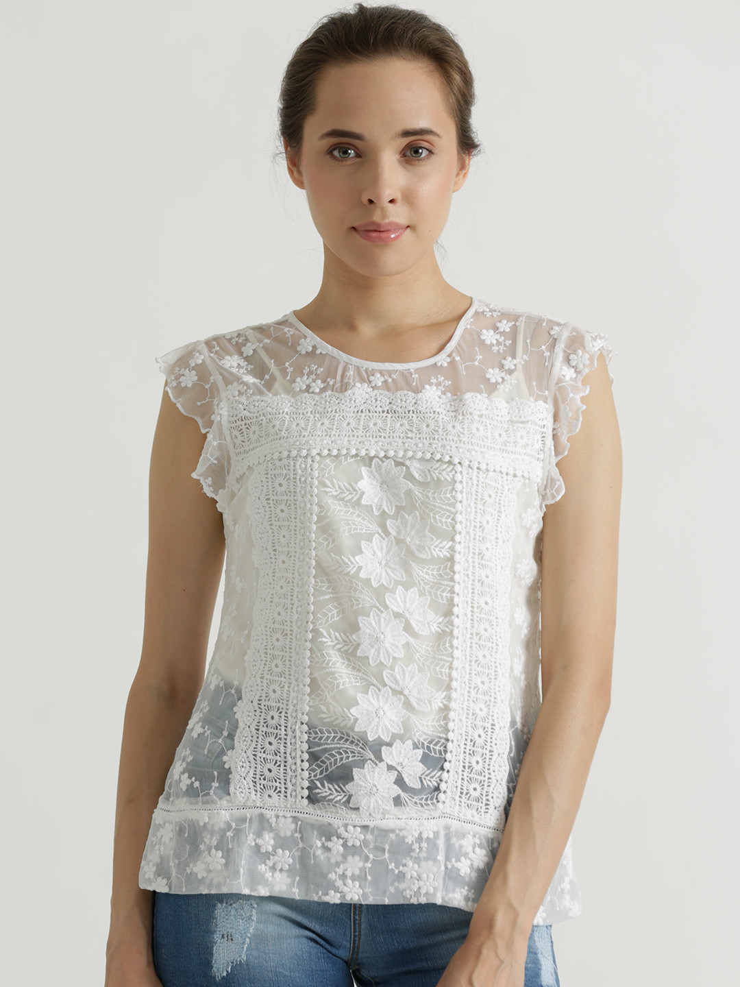 Buy COVER STORY White Sheer Lace Top - Tops for Women 1423232 | Myntra