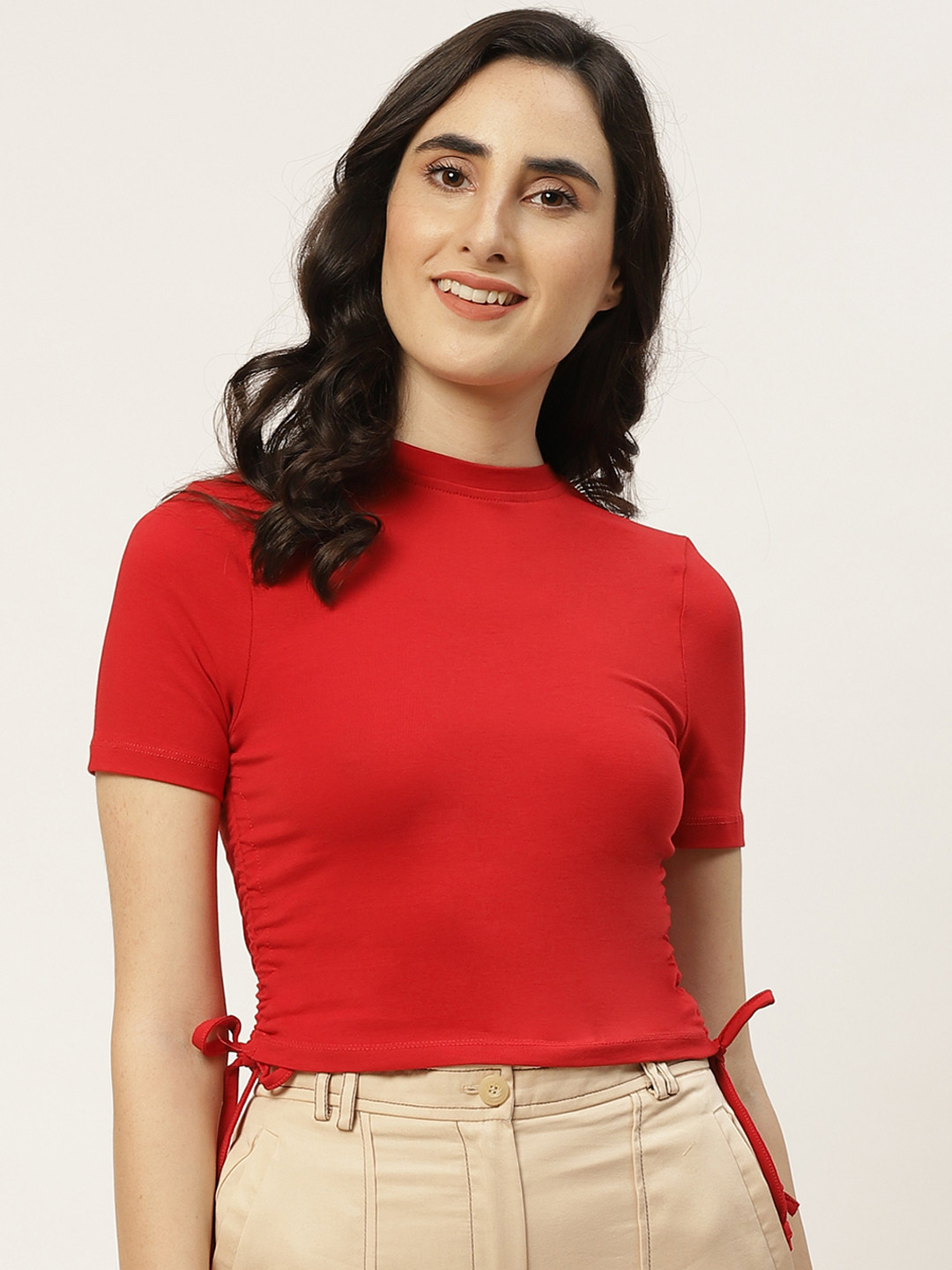 Buy Trendyol Women Red Pure Cotton Regular Top - Tops for Women ...