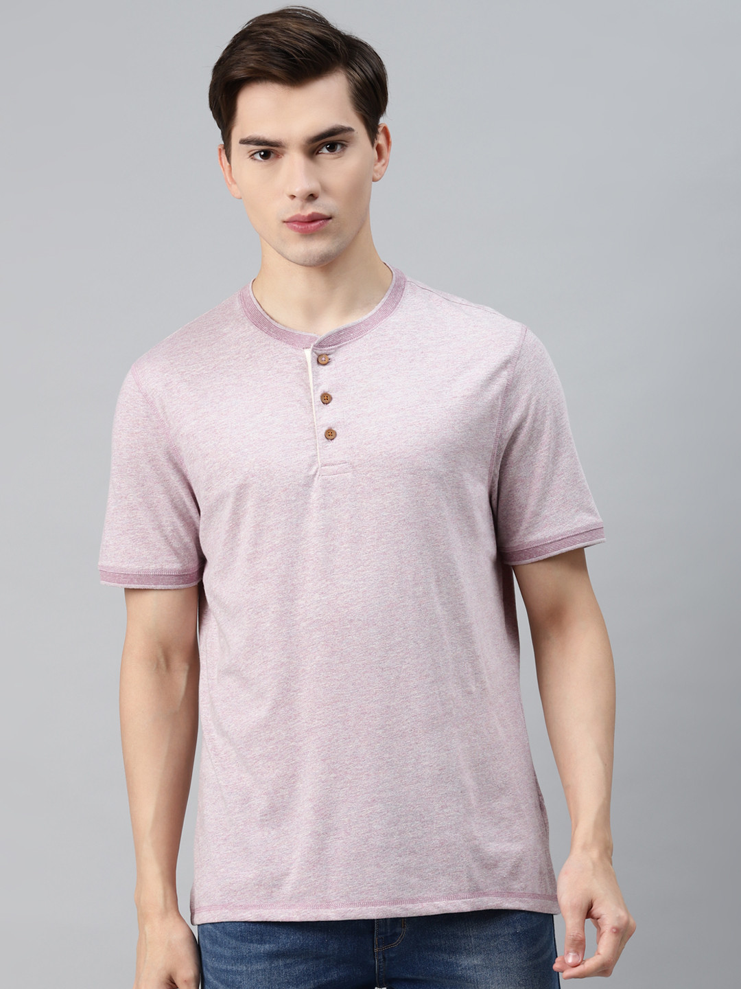 Buy Marks & Spencer Men Pink Pure Cotton Henley Neck T Shirt - Tshirts ...