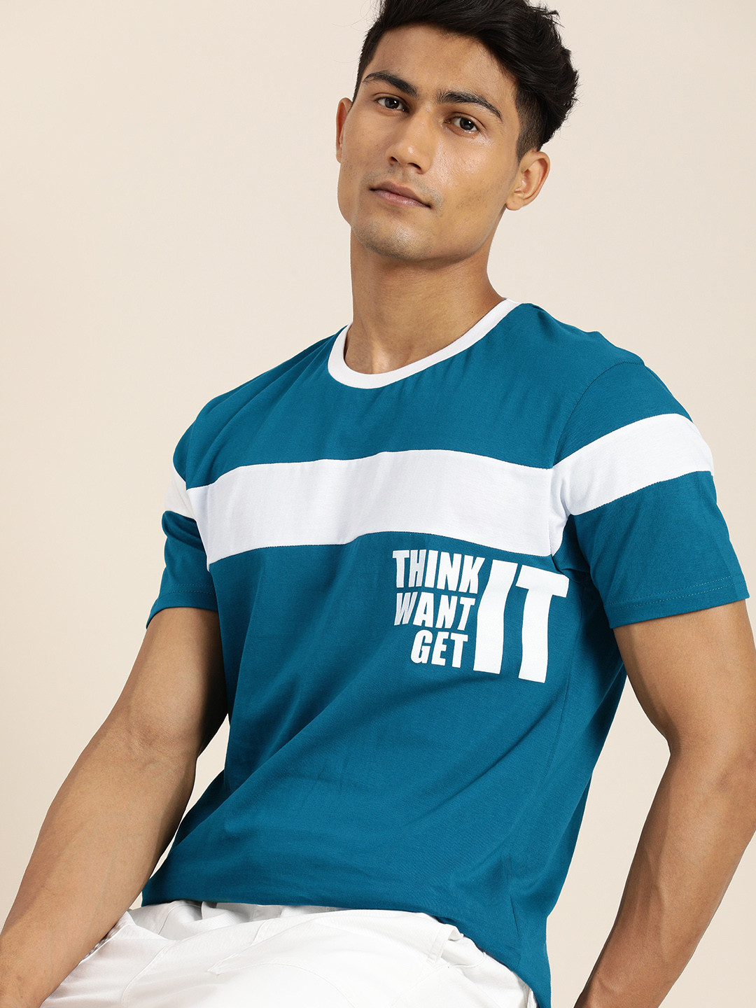 Buy Moda Rapido Men Blue White Varsity Printed Pure Cotton T Shirt ...