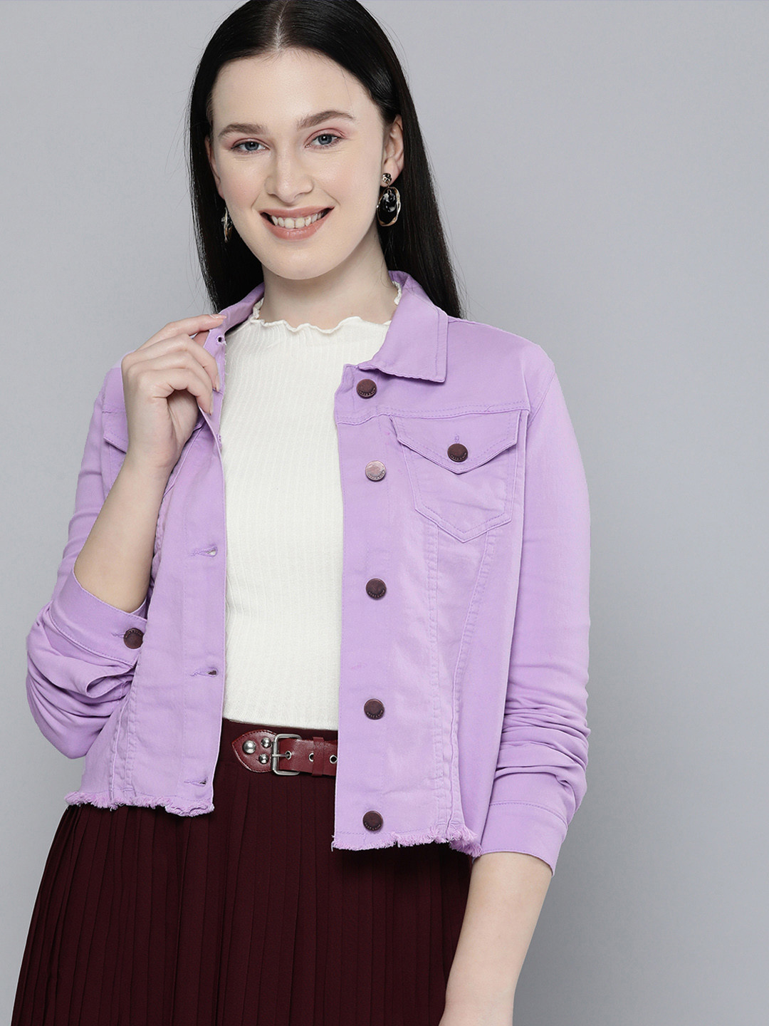 Buy HERE&NOW Women Lavender Denim Jacket - Jackets for Women 14274086 ...